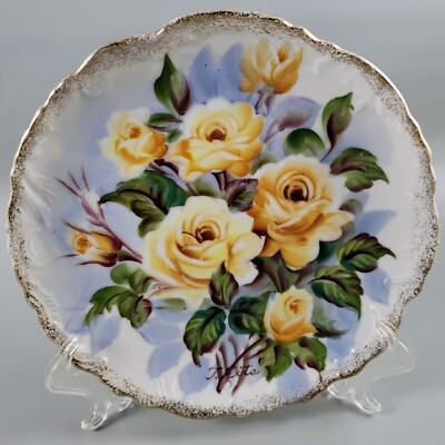 Vintage Ucagco Hand Painted Porcelain Plate Yellow Roses Signed T.Hita ...