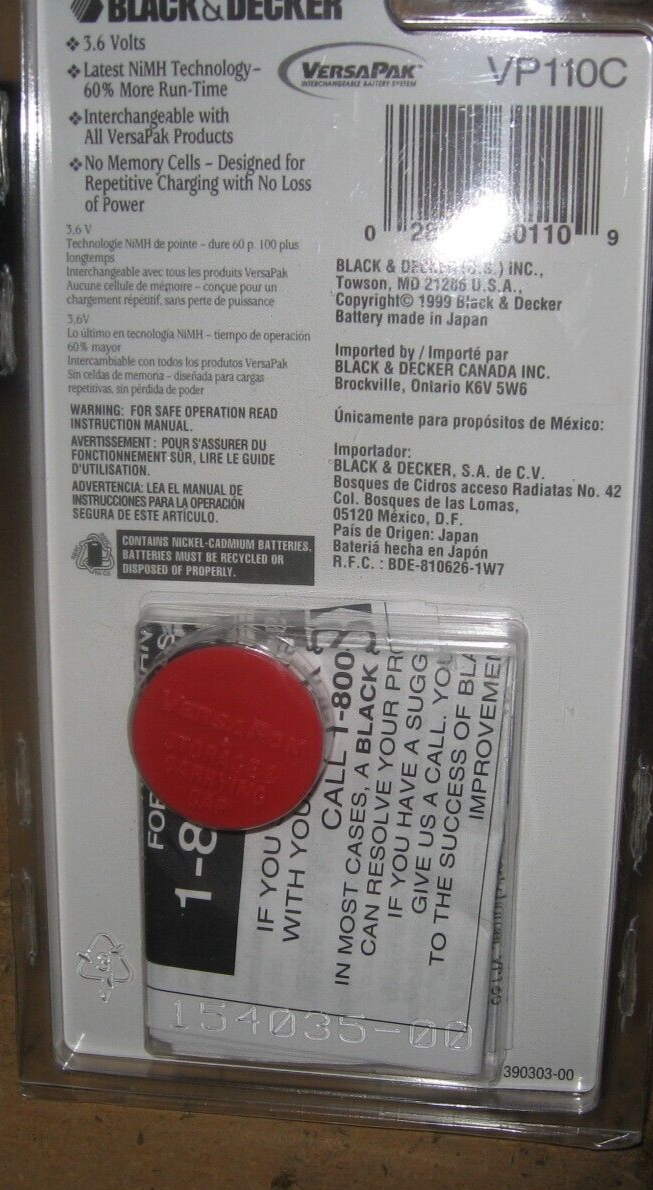 Black & Decker VersaPak Gold 3.6V Battery VP110C Rechargeable New Old ...