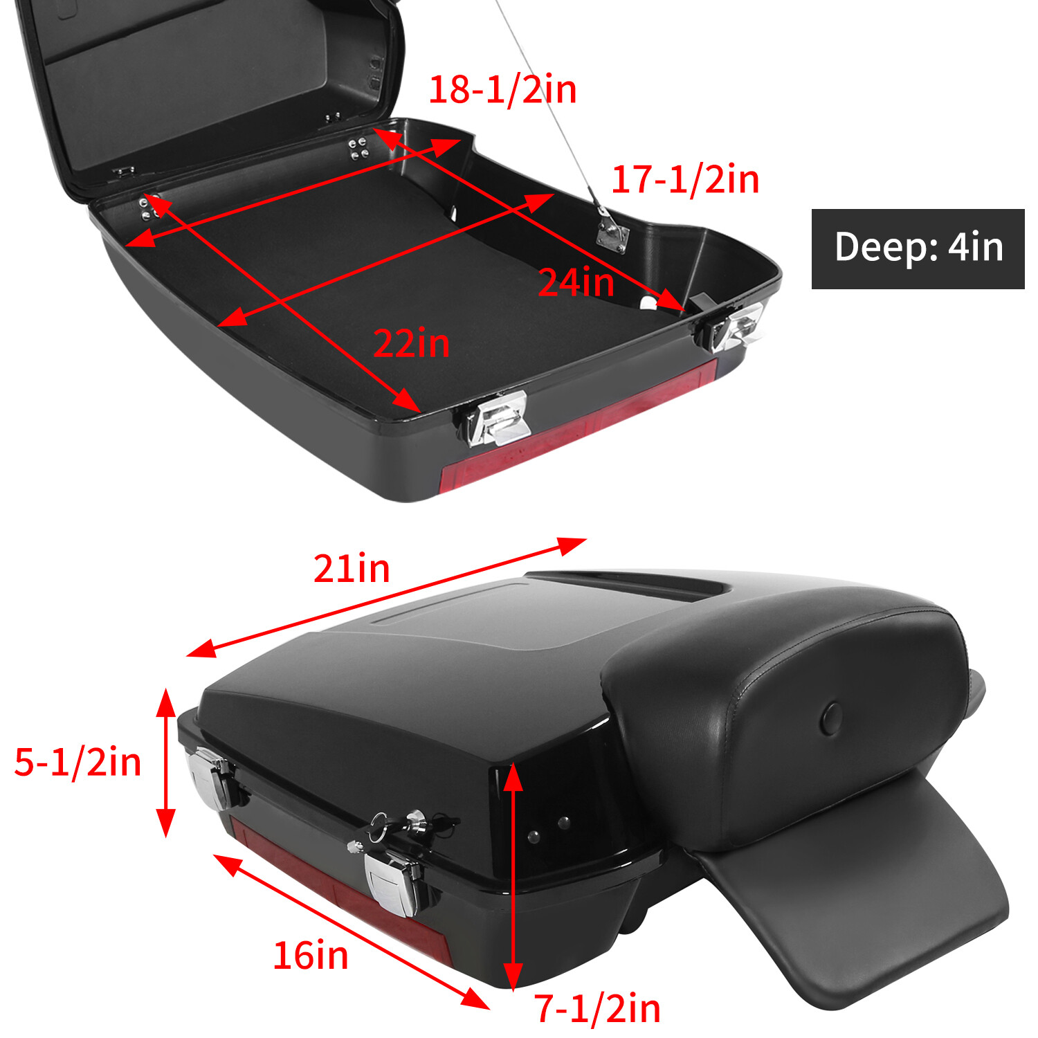Black Razor Tour Pack Trunk Luggage w/ Chopped Backrest For Harley ...