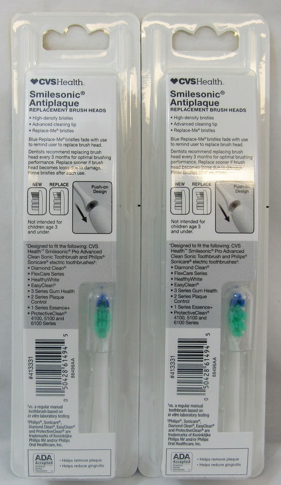 Lot of 2 CVS Health Smilesonic Antiplaque 4-Pack Replacement Toothbrush ...