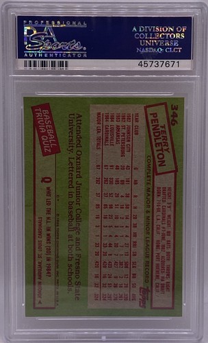 1985 TOPPS #346 TERRY PENDLETON RC CARDINALS PSA 10 GEM MINT ROOKIE ...
