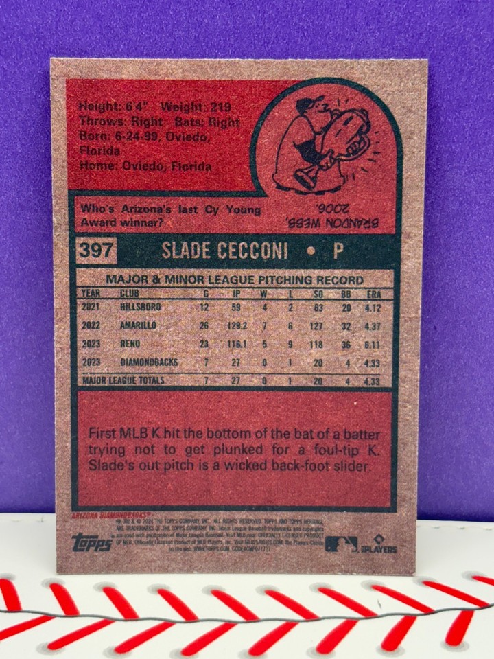 2024 Topps Heritage Slade Cecconi 397 Arizona Diamondbacks Baseball ...