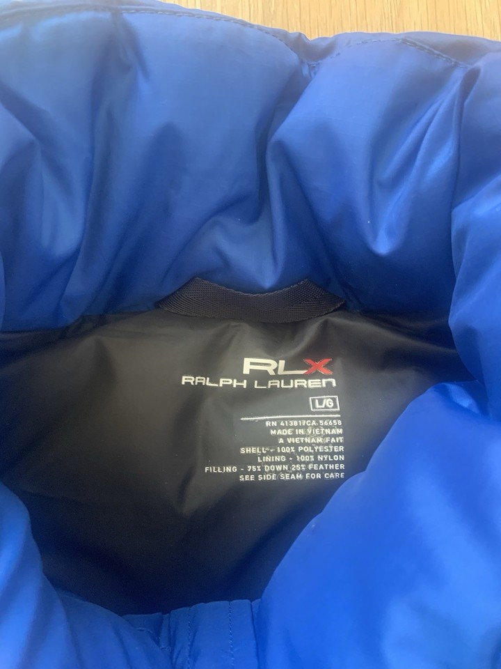 Ralph Lauren RLX Blue Down Puffer Vest Large Ski & Outdoor Style Hooded ...