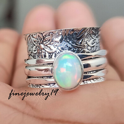 Opal Ring 925 Sterling Silver Spinner Ring Fidget Ring Meditation Ring ...