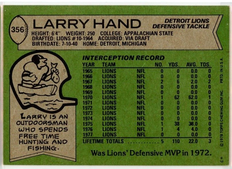 1978 Topps Football Larry Hand #356 EX-MT | eBay