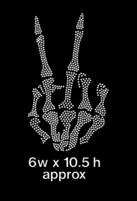 Rhinestone Transfer " Skeleton Hand Peace " , Iron-On Hotfix decal ...