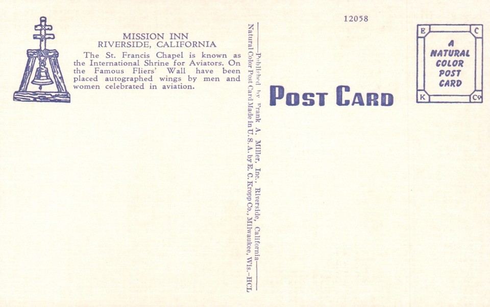 Postcard CA Riverside California St Francis Chapel Mission Inn Vintage ...