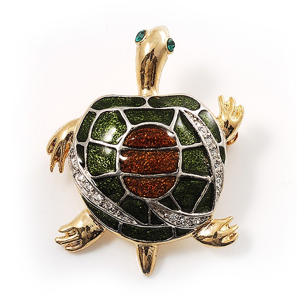 Small Enamel Crystal Turtle Brooch (Green&Brown) | eBay UK