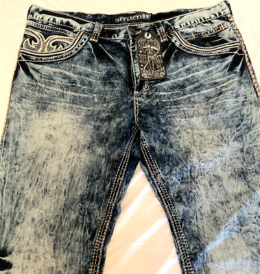 Affliction NWT Mens Sz 38 ACE FLEUR VALDEZ Faded Jeans 110SS125 Faux ...