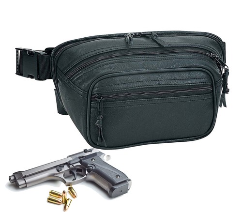 Black Genuine Leather Concealed Carry Weapon Fanny Pack Pistol Gun ...