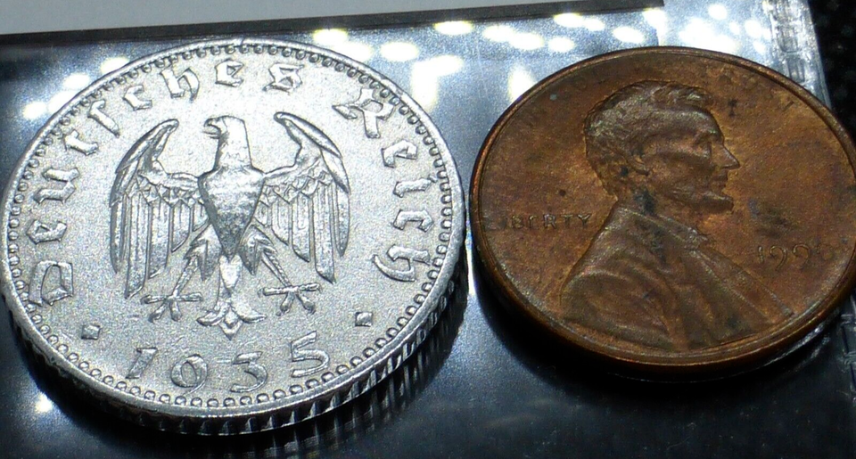 Beautiful 1935 Nazi Coin - 50 Reichspfennig Eagle Third Reich Germany ...