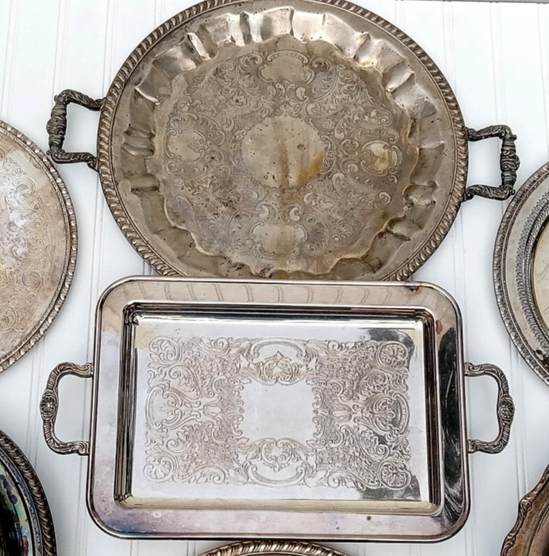 LOT OF 7 Silverplate Silver Plate Serving Trays Dishes Platters Plated ...