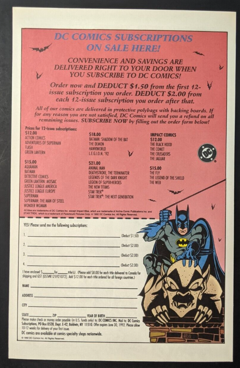Batman Gargoyle DC Subscription Form Print Ad Comic Poster Art PROMO ...