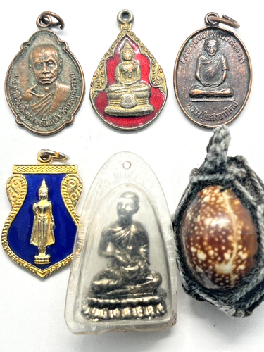 6pcs Thai Amulet Coin Shell Buddha Monk Pendant Collectible ANTIQUE ...