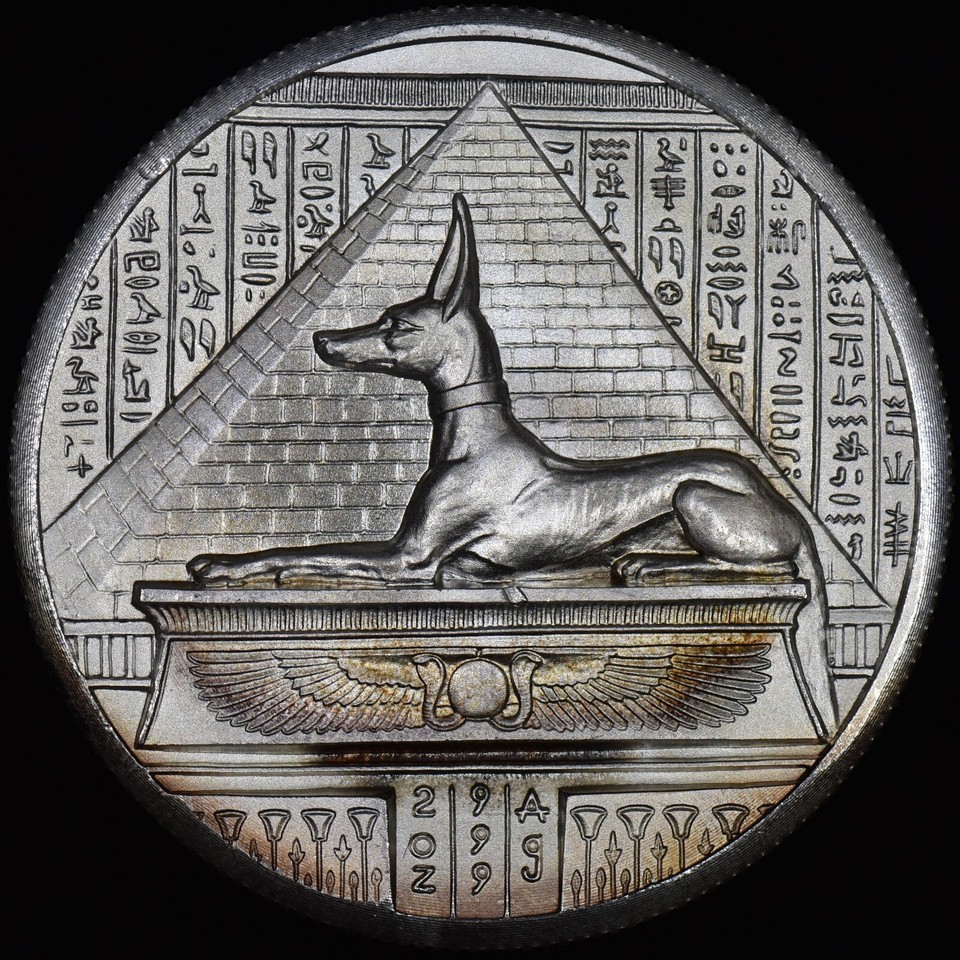 2 OZ SILVER ROUND ANUBIS EGYPTIAN GODS HIGH RELIEF 999 FINE COIN ...