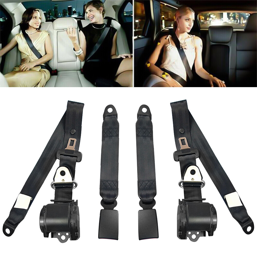 2 Set 3 Point Retractable Car Safety Seat Belt Lap Adjustable Diagonal ...