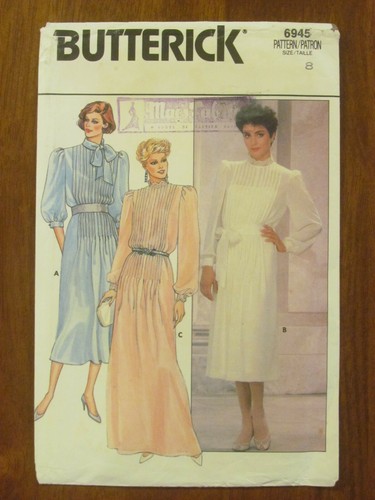 BUTTERICK PATTERN - 6945 LADIES DRESS STRAIGHT FRONT TUCKS EVENING SZ 8 ...