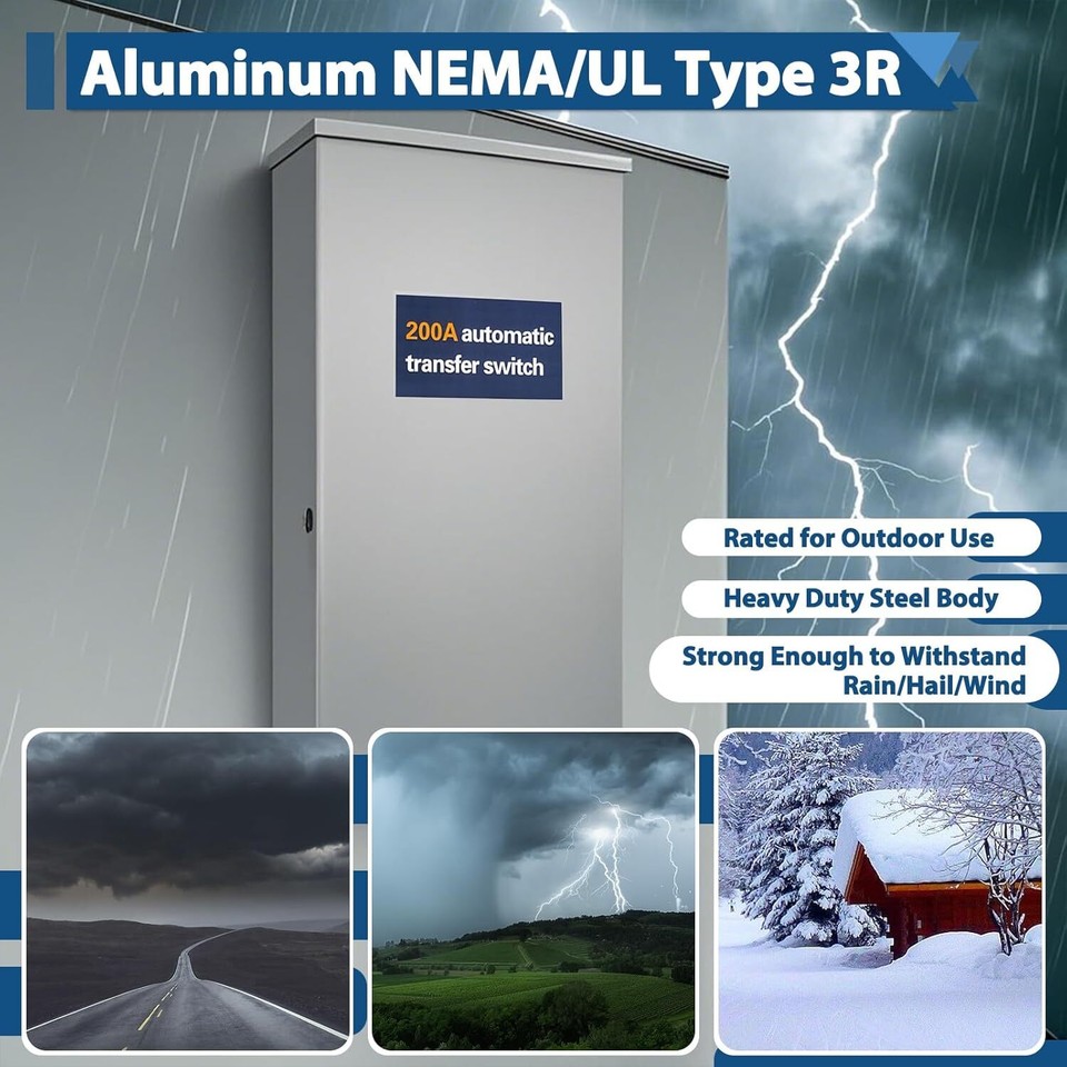 200 Amp Automatic Transfer Switch, 120/240V NEMA 3R Aluminum Enclosure ...