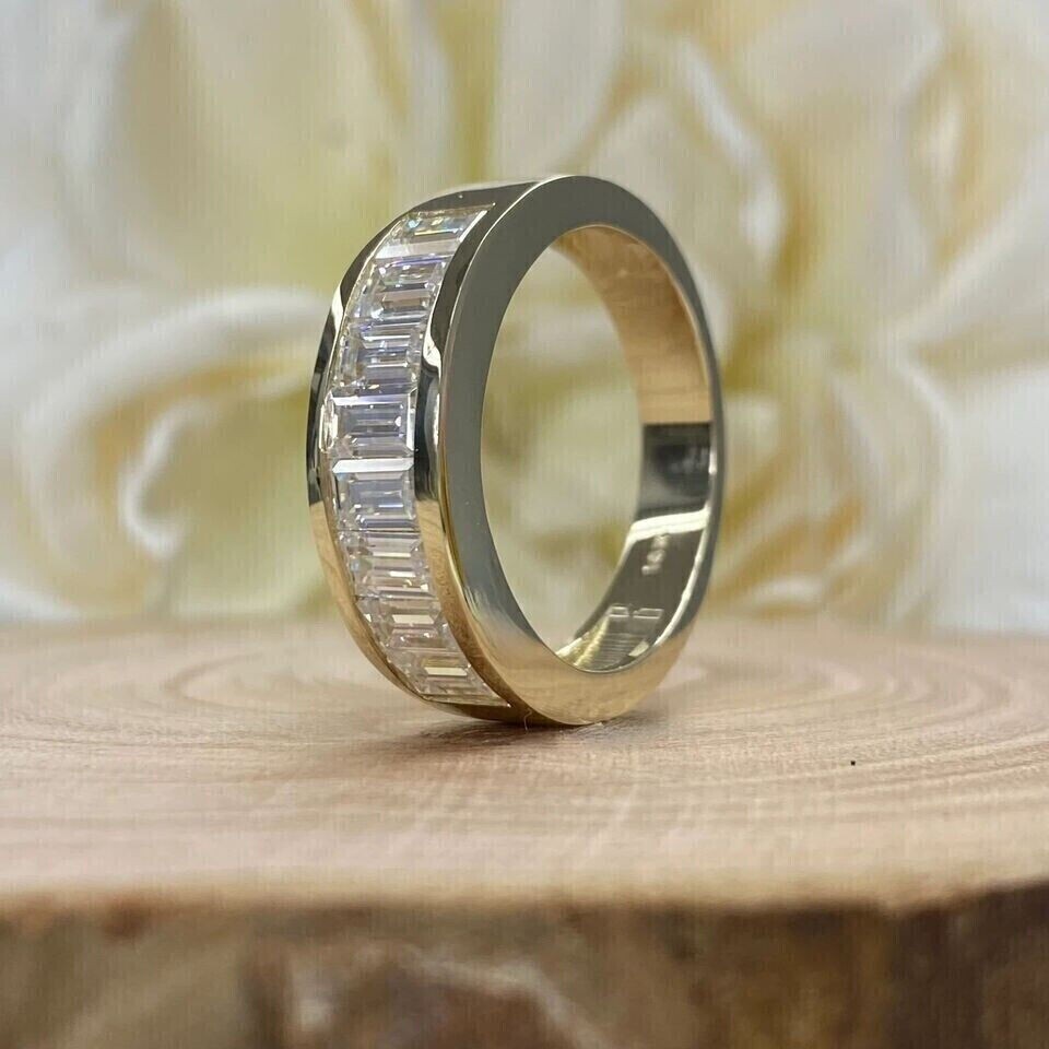 Channel 3 CT Baguette Lab Created Diamond Men's Band Ring 14K Yellow ...