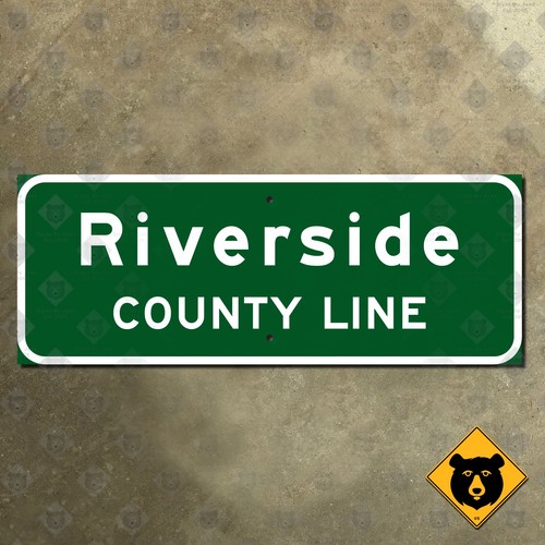 Riverside California county line highway road sign green freeway 1959 ...