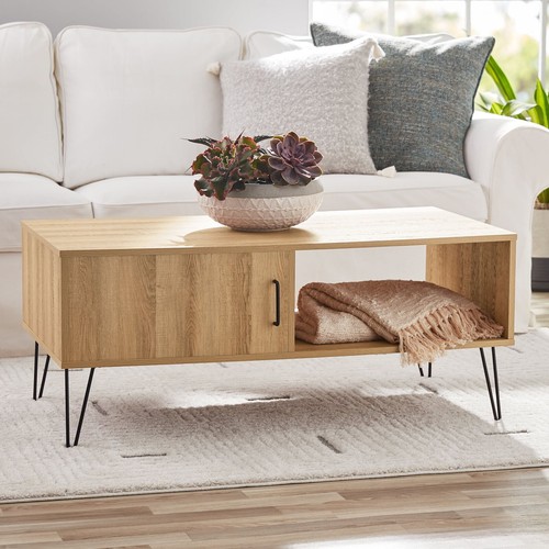 Hairpin Rectangle Coffee Table Modern Oak Living Room Storage Home ...