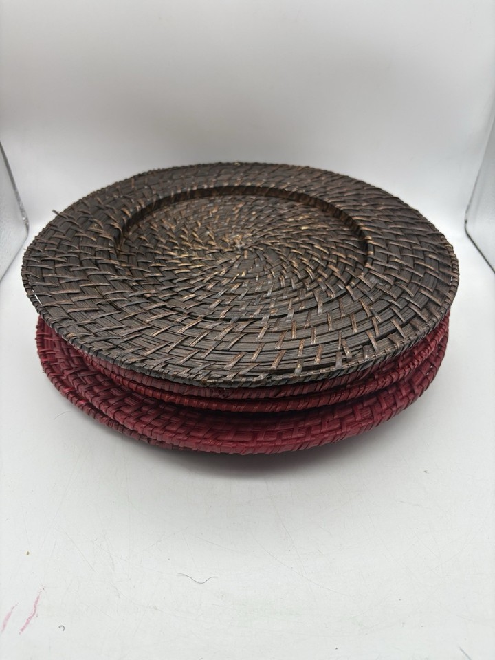 Wicker Rattan Woven Chargers Plate Holders 13" Set of 5 Red Brown | eBay