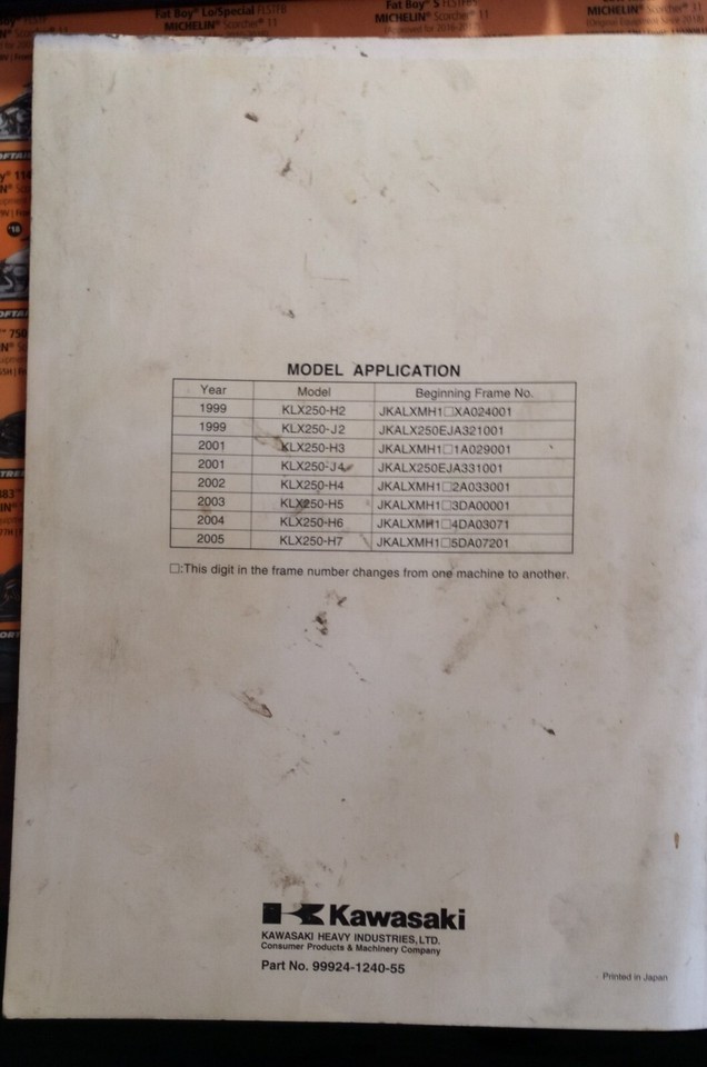 KAWASAKI OEM SERVICE MANUAL 1999-2005 KLX 250 D-TRACKER 99924-1240-55 ...