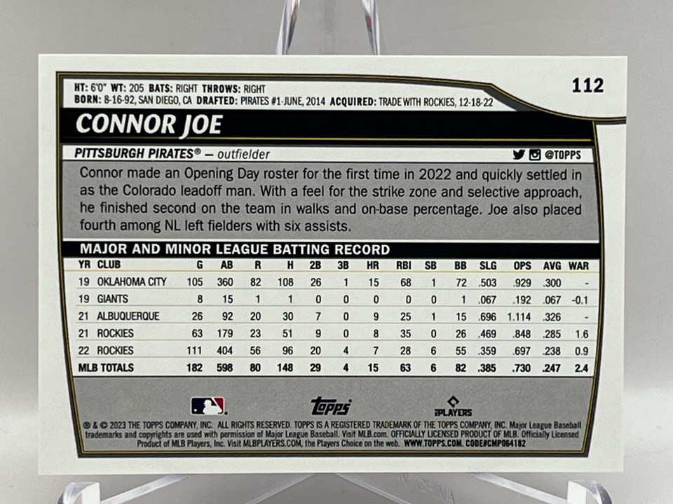 2023 Topps Big League Electric Orange MLB Card 112 Connor Joe ...
