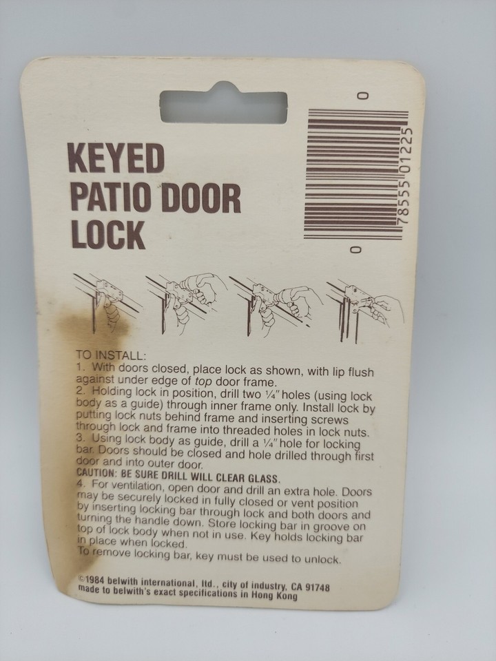 Belwith Keyed Patio Door Lock #1225, Vintage 1984, NEW & SEALED, Fast ...
