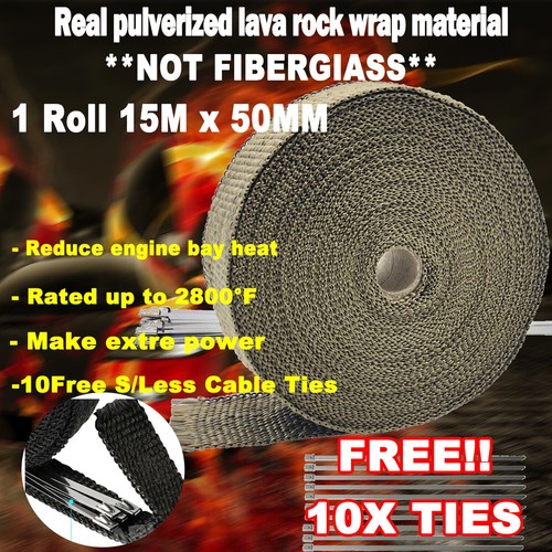 15M*50mm Basalt Fibre Premium Exhaust Heat Wrap Titanium High Temp ...