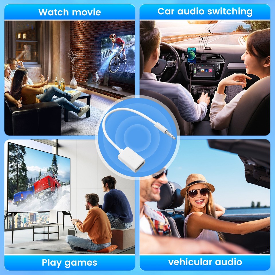 3.5mm Male AUX Audio Plug Jack To USB 2.0 Female Converter Cable Cord ...