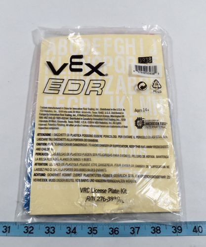 Vex IQ EDR VRC License Plate Kit P/N 276-3938 Custom Robotics ...