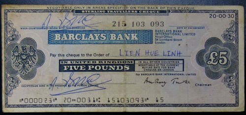 UK Barclays Bank Sterling Travellers Cheque 5 Pounds | eBay