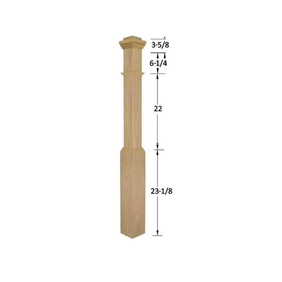 Evermark Newel Post 55"X5" Unifinished Poplar Adjustable Base Box Newel ...