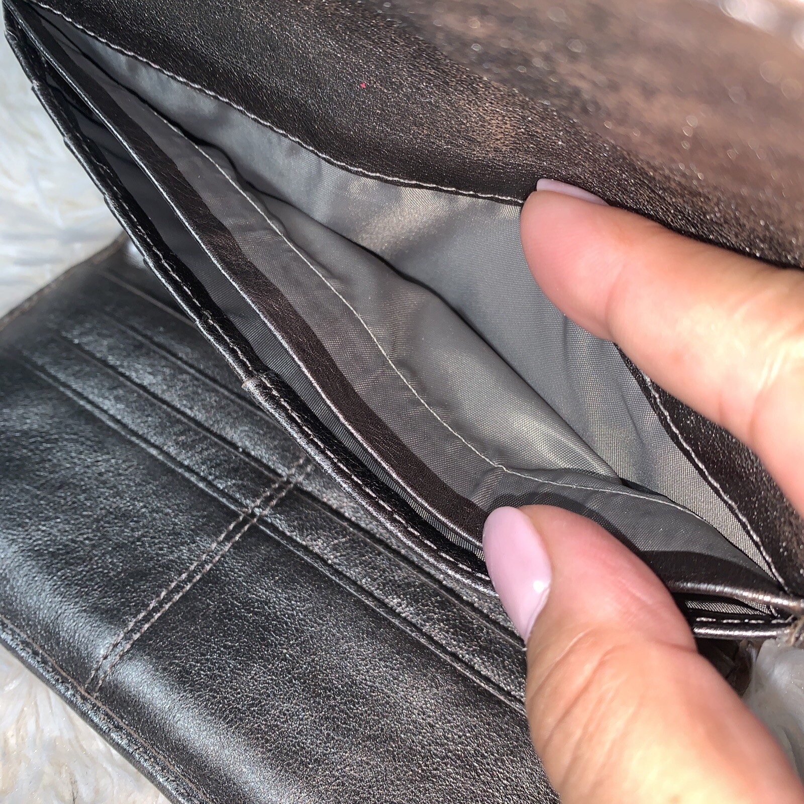 Coach Signature C Wallet Tri-fold Pewter/Silver Chequ… - Gem