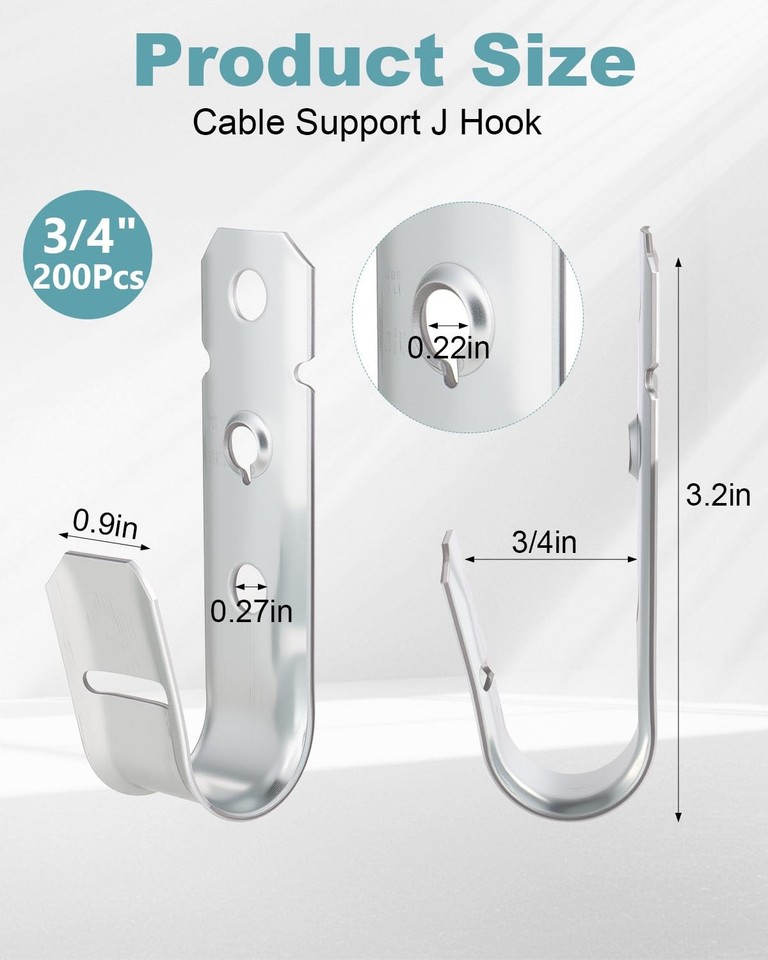 200 Pcs Cable Support J-Hook, 3/4 Inch Cable Hooks for Hanging, Wall ...