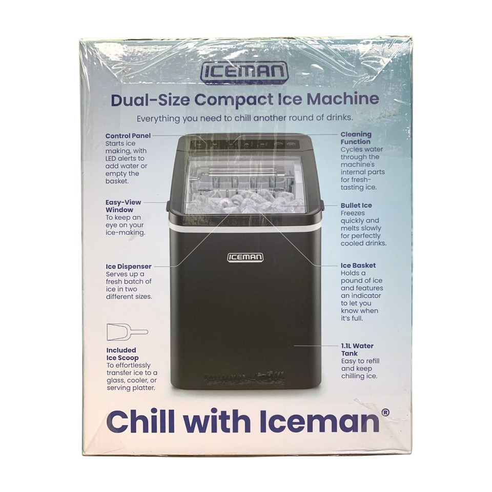 Iceman by Chefman Dual-Sized Compact Ice Machine, Includes Ice Basket ...