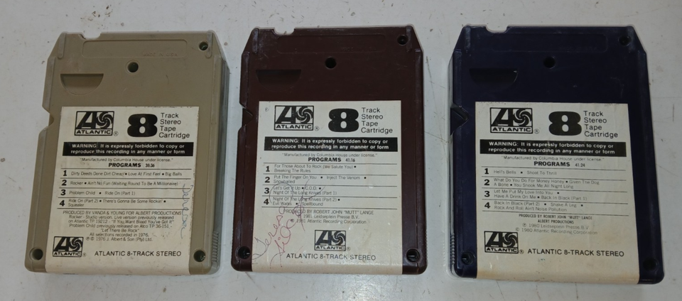 VINTAGE LOT AC/DC 8 - TRACK CARTRIDGE TAPE LOT BACK IN BLACK DIRTY ...