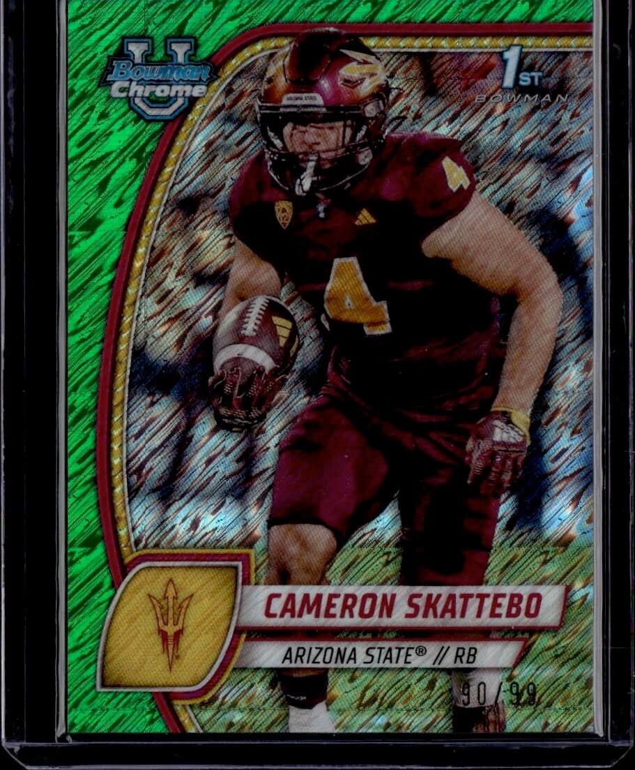 Cam Skattebo 2024 Bowman Chrome University #37 Green Shimmer Refractor ...