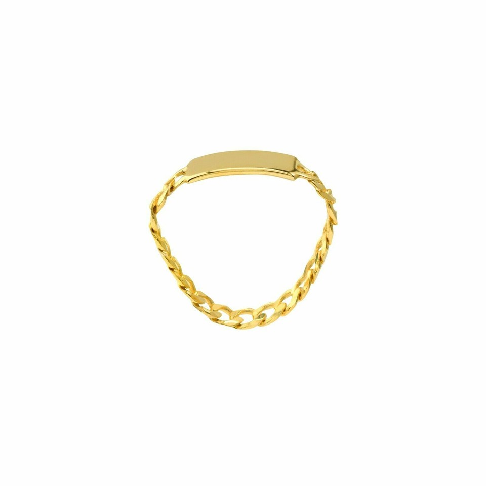 14K Solid Gold ID Bar Cuban Curb Link Chain Ring Women Minimalist ...