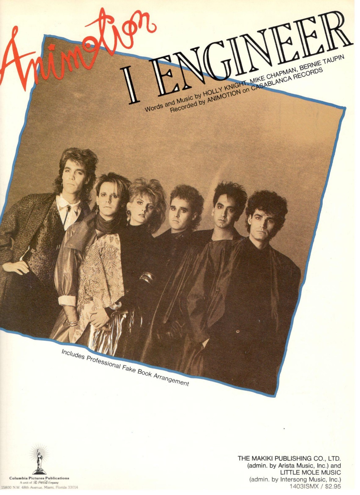 ANIMOTION-I ENGINEER--SHEET MUSIC-1985-PIANO/VOCAL/CHORDS-RARE-BRAND ...