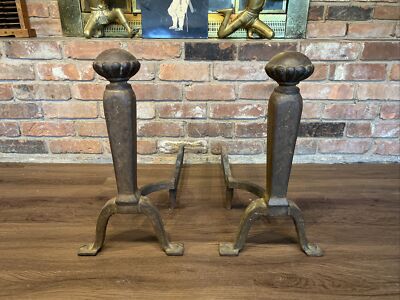 Pair Antique Fireplace Cahill Cast Iron Andirons #861 Spanish Revival ...