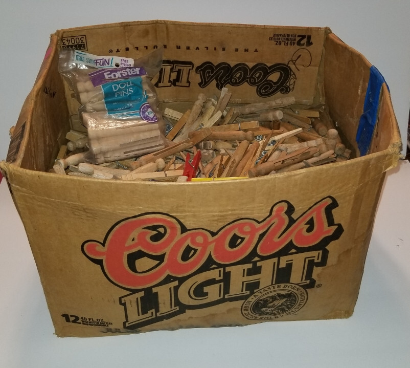 Vintage Coors Light Box with 100's & 100's of vintage clothes pins ...