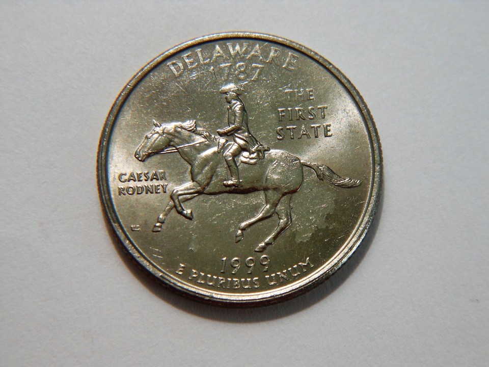 1999-P AU+ Delaware Washington Quarter Struck Through Grease Error Coin ...