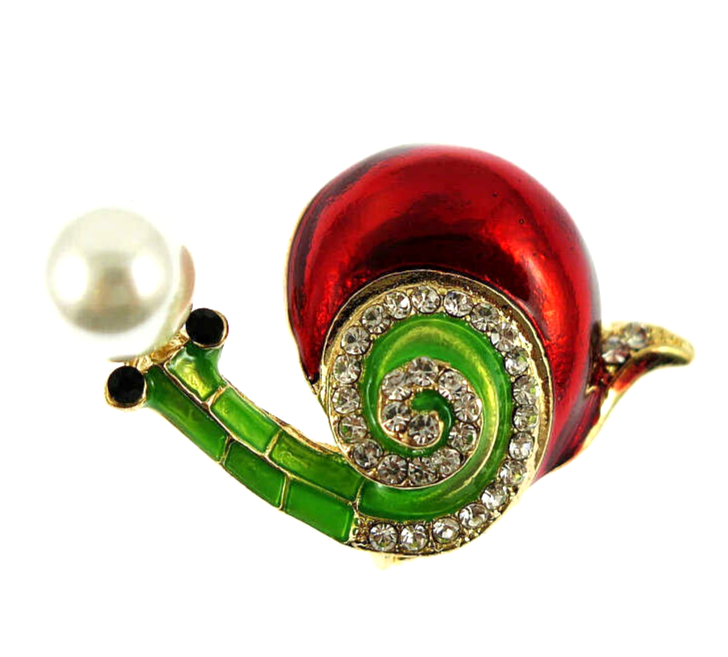 Adorable Red Green SNAIL Shell PEARL Swirl Rhinestone Enamel Brooch | eBay