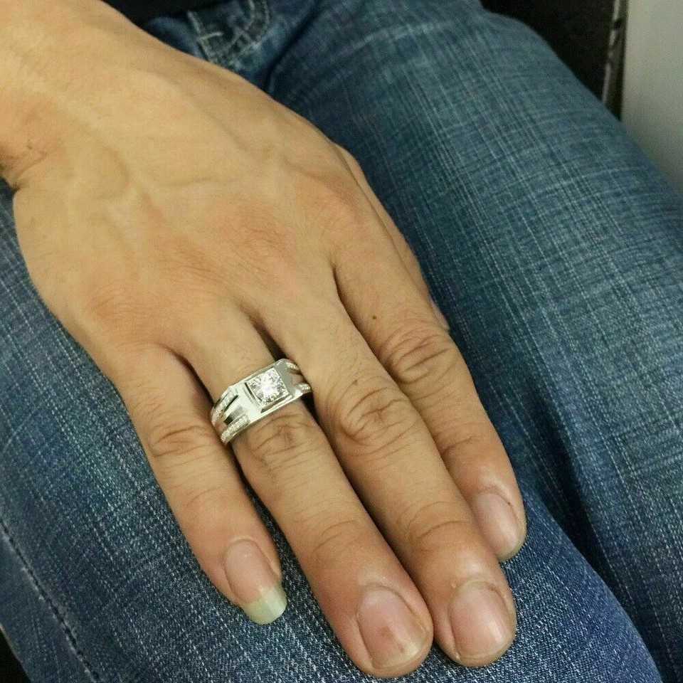 White Gold FN 935 Silver 3.30 CT Round Cut White Moissanite Wedding Men ...