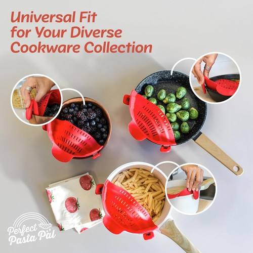 Perfect Pasta Pal Clip-on Strainer for Pots - Silicone Pasta Strainer ...