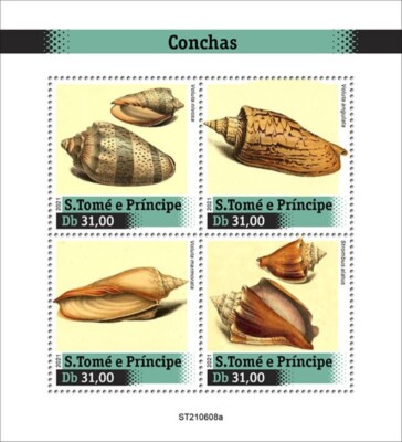 St Thomas - 2021 Seashells, Chank Shell, Conch - 4 Stamp Sheet ...