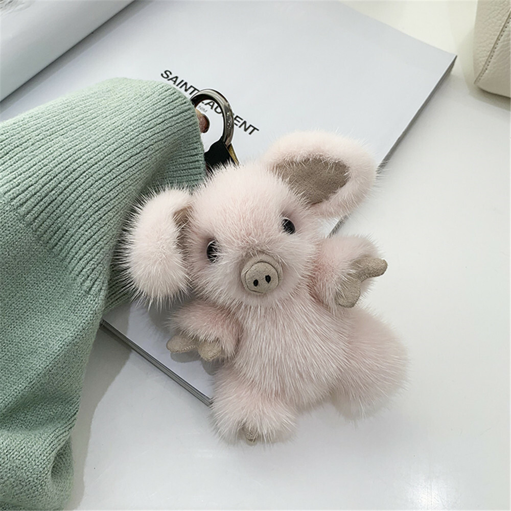 Cute Real Mink Fur Pig Keychain Fur Ball Pompom Car Phone Bag Charm ...
