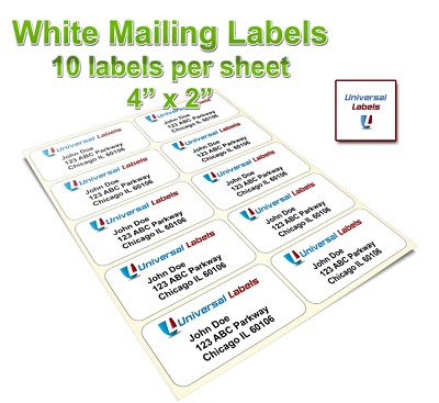 Blank Address Labels, 10 per sheet, 4" x 2", Inkjet & Laser, Fits Word ...